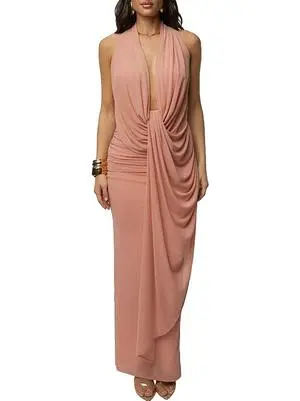 JLUXLABEL Alaina Plunge Maxi Dress - Peach