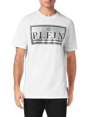 Philipp Plein Rhinestone Embroidered Logo Cotton T-shirt - White