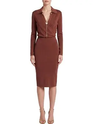 Elisabetta Franchi Long Sleeve Dress - Brown