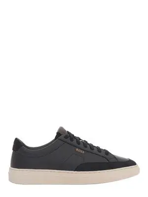 BOSS Boss Kieran Grained Leather Low-Top Trainers With Printed Logo Blue