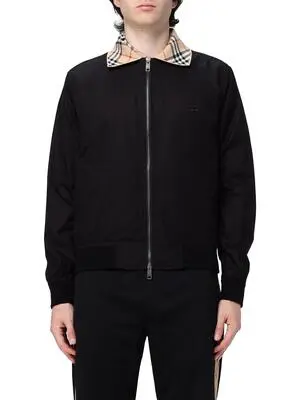 Burberry Zip-up Jacket With Signature Check Collar - Black
