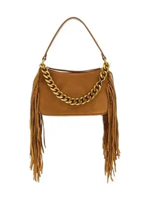 TWINSET Suede Shoulder Bag With Fringe And Chain Detail - Brown