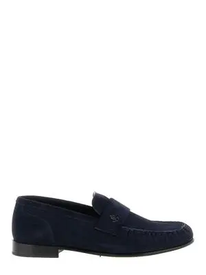 JIMMY CHOO Jimmy Choo Ellis Suede Loafers With Metallic Monogram Hardware Blue