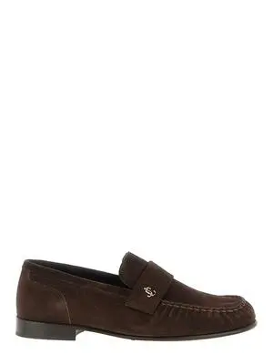 JIMMY CHOO Jimmy Choo Ellis Suede Loafers With Metallic Monogram Hardware Brown