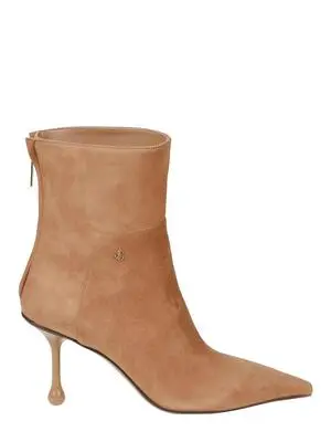 JIMMY CHOO Suede Ankle Boots With Teardrop High Heel - Beige