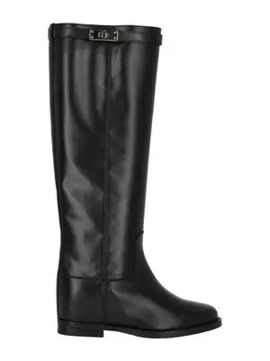 VIA ROMA 15 Knee High Buckled Suede Boots - Black