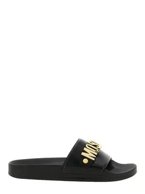 Moschino Pvc Slides With Contrasting Lettering Logo - Gold