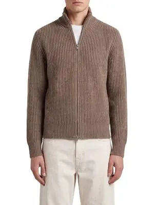 MAISON MARGIELA Mm6 Maison Margiela Ribbed Wool-Blend High Neck Zip-Up Cardigan Beige