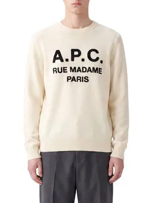 A.p.c. Crewneck Virgin Wool Sweater With Contrast Logo Lettering - Ecru