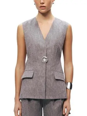 NOCTURNE Tailored Button Front Vest - Grey