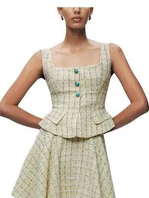NOCTURNE Button Detailed Tweed Bustier With Peplum - Multi-colored
