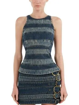 NOCTURNE Halter Neck Denim Bustier - Indigo