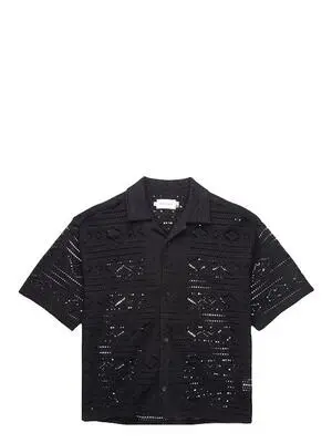 HONOR THE GIFT Pointelle Crochet Camp Collar Shirt - Black
