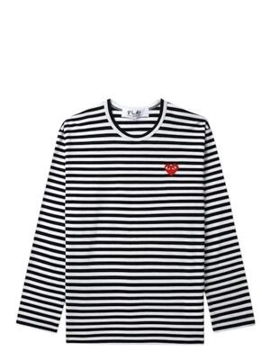 Play Comme Des Garcon Heart Logo Striped Long Sleeve T-shirt - Black