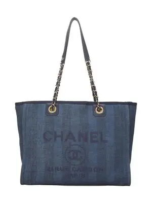 CHANEL Navy Raffia Deauville Small