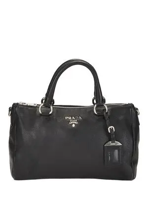 Prada Vitello Daino Convertible Zip Handbag - Black