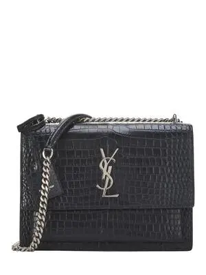 Saint Laurent Embossed Leather Shoulder Bag - Navy