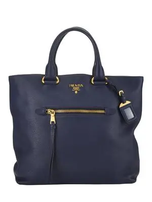 Prada Vitello Daino Shopping Tote - Navy