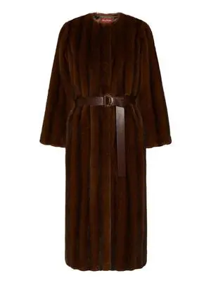 Max Mara Fluffy-textured Long Coat - Hazelnut Color