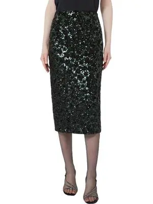 Max Mara Sequined Midi Skirt With Back Slit - Black