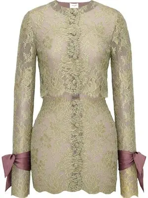 Saint Laurent Mini Dress With Lace And Bow Tie Cuffs - Nude