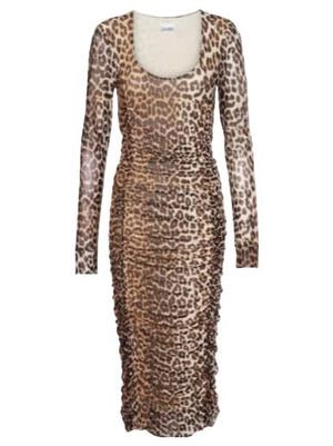 GANNI Leopard-print Gathered Mini Dress - Multicolor