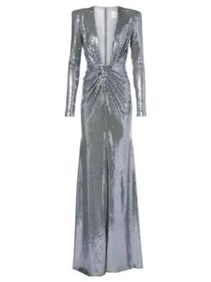 Alex Perry Sequined Gathered Gown - Gray