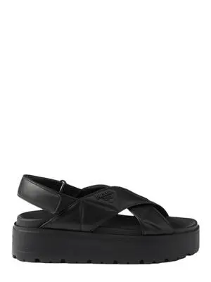 PRADA Prada Quilted Leather Platform Sandals With Logo Detail