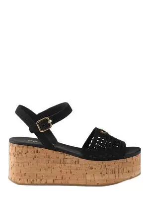 Prada Crochet Wedge Platform Sandals - Black