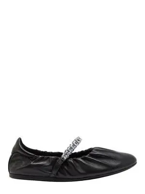 JIMMY CHOO Jade Crystal-embellished Leather Ballet Flats - Black