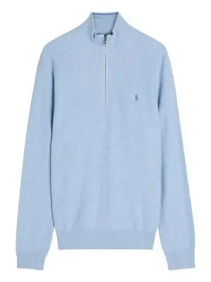 Polo Ralph Lauren Logo-embroidered Half-zip Piqué Cotton Jumper - Blue