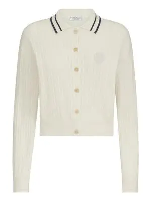 Brunello Cucinelli Cashmere Cable Knit Polo Cardigan - Milk