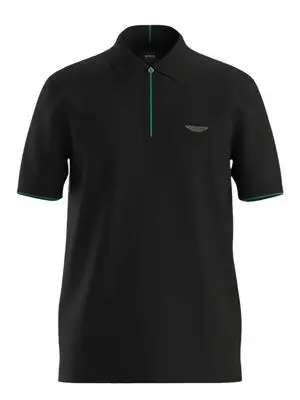 Hugo Boss Logo-patch Tipped Polo Shirt - Black
