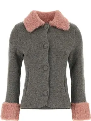 Moschino Single-breasted Sweater With Fur Trim - Grey