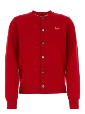 Play Comme Des Garcon Comme Des Garcons Play Logo Patch Cardigan Red