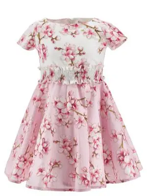 MONNALISA Monnalisa Peach Blossom Floral Print Dress