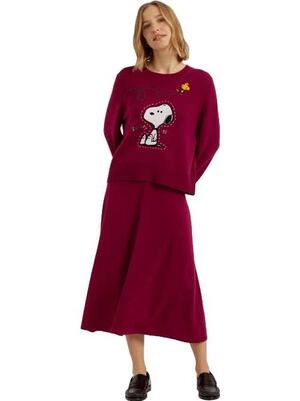 Chinti & Parker Chinti & Parker Wool-Cashmere Snoopy Embroidered Sweater Cherry