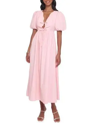 PETAL & PUP Karla Puff Sleeve Midi Dress - Pink