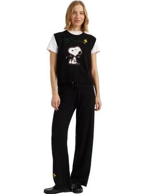 Chinti & Parker Wool-cashmere Snoopy & Woodstock Intarsia Tank - Black