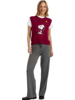 Chinti & Parker Wool-cashmere Snoopy & Woodstock Intarsia Tank - Cherry