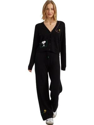 Chinti & Parker Wool-cashmere Peanuts Stripe Wide Leg Track Pants - Black