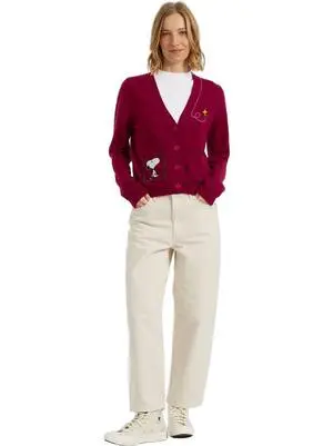 Chinti & Parker Wool-cashmere Snoopy Pocket Cardigan - Cherry