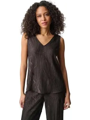 Joseph Ribkoff Pleated Satin Flared V-neck Top - Mocha