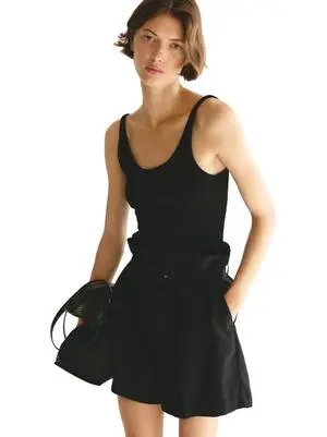 H&M Viscose-blend Belted Paper Bag Waist Shorts - Black