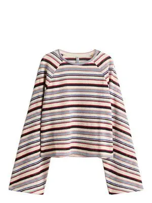 H&m Long-sleeved Knit Top With Raglan Sleeves - Light Beige/striped