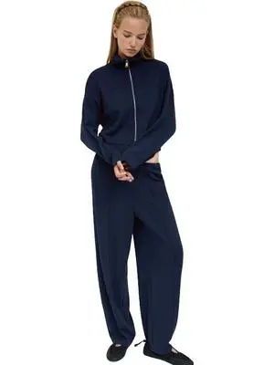 H&m Viscose-blend Barrel-leg Pants - Navy Blue