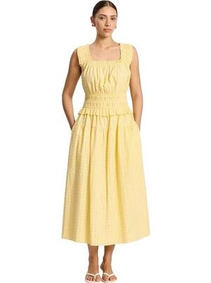 ALBARAY Seersucker Sleeveless Midi Dress - Lemon