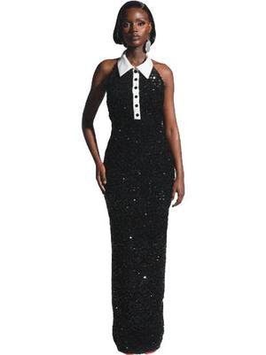 OFUURE OFUURE Ria Halter Sequin Maxi Dress With Contrast Collar