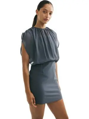 H&m Dual-fabric Draped Mini Dress - Dark Gray