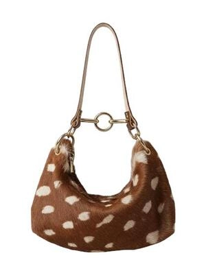 BEALICE Leather Shoulder Bag With Brass Hardware And Tassels - Fawn Calf Print
